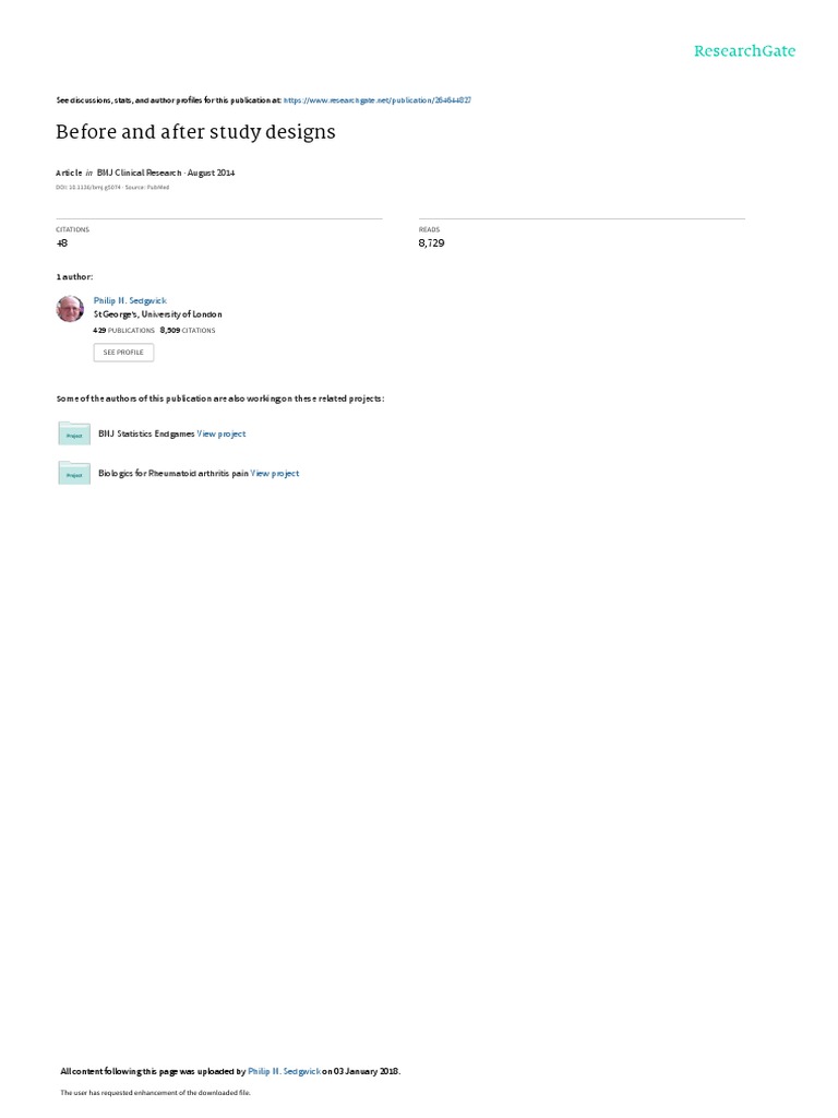 Beforeand After Study Designs BMJ2014349 G 5074 | PDF | Confounding ...