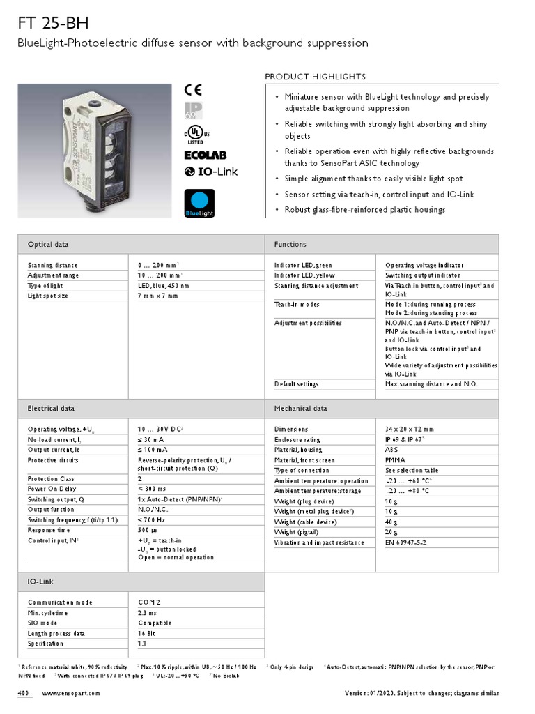Bluelight-Photoelectric Diffuse Sensor With Background Suppression ...