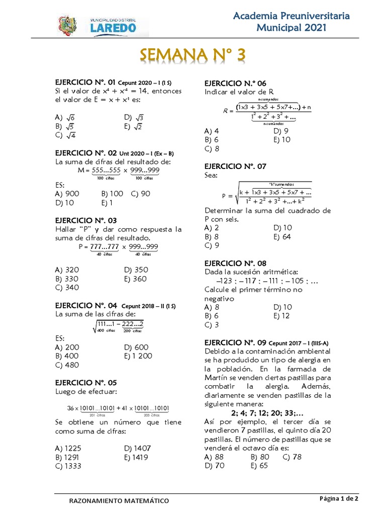Rm-Semana 03 - Repaso - 05 - 02 - 2022 | PDF | Matemáticas