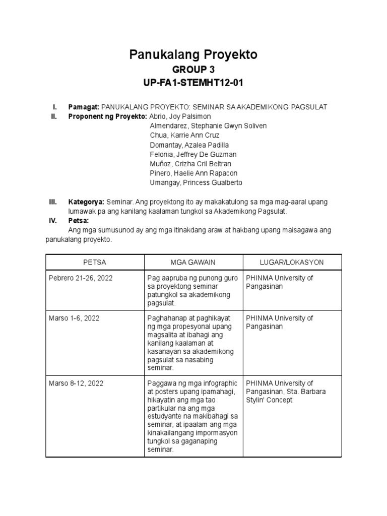 Sample - Panukalang Proyekto | PDF
