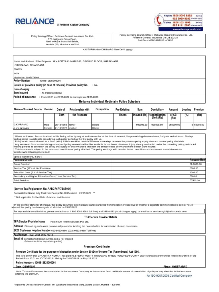 Mediclaim Receipt | PDF | Insurance | Taxes