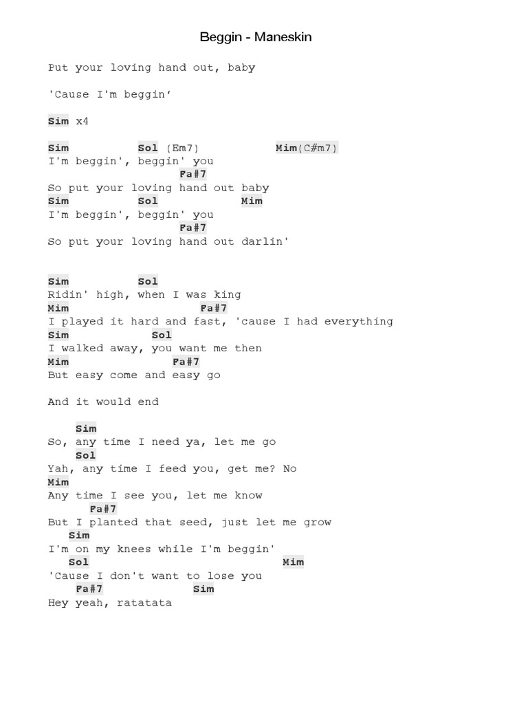 Beggin - Maneskin | PDF