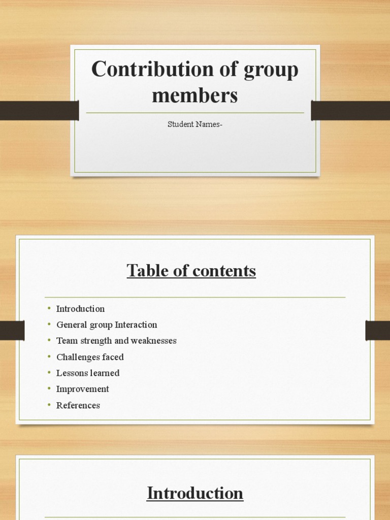 Contribution of Group Members: Student Names | PDF | Communication ...