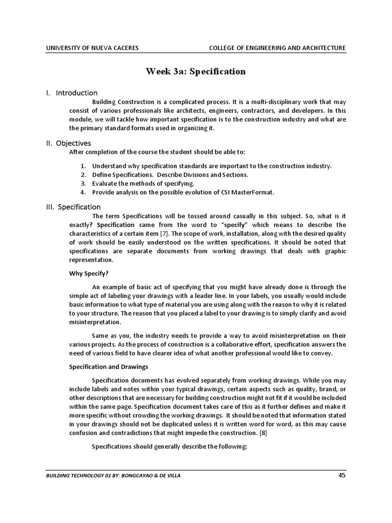 Week 3a - Specs | PDF | Specification (Technical Standard) | Concrete