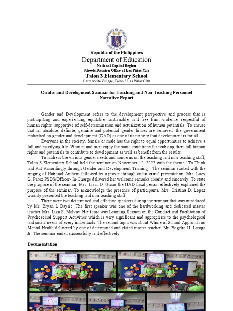 Gad Narrative Report Pdf Gender And Development Gender
