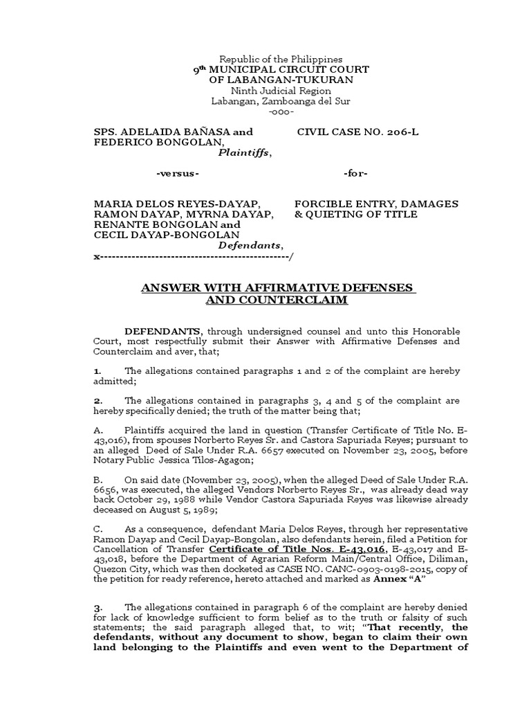 Bongolan vs. Bongolan Ejectment Case | PDF | Lawsuit | Complaint