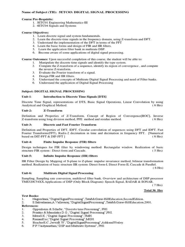 5ETC03 DSP Syllabus | PDF | Digital Signal Processing | Discrete ... 5ETC03 DSP Syllabus | PDF | Digital Signal Processing | Discrete ...