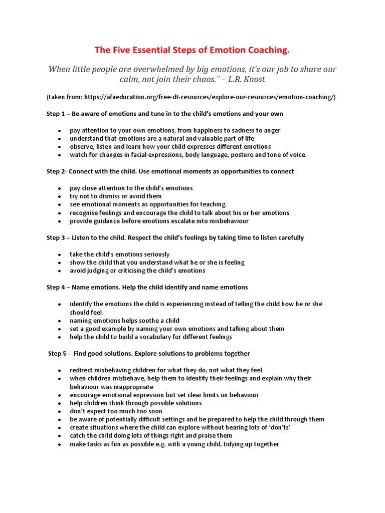 The Five Essential Steps of Emotion Coaching | PDF