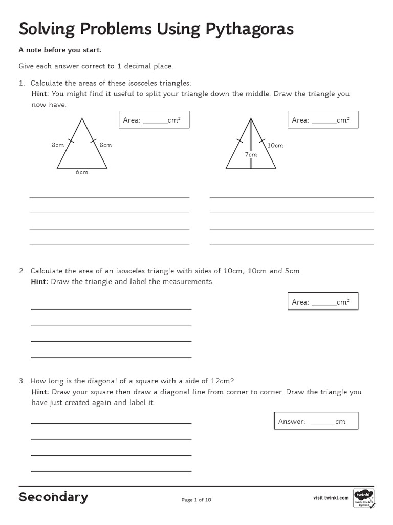 Lesson 4 Worksheet - Using Pythagoras To Solve Problems | PDF | Area ...