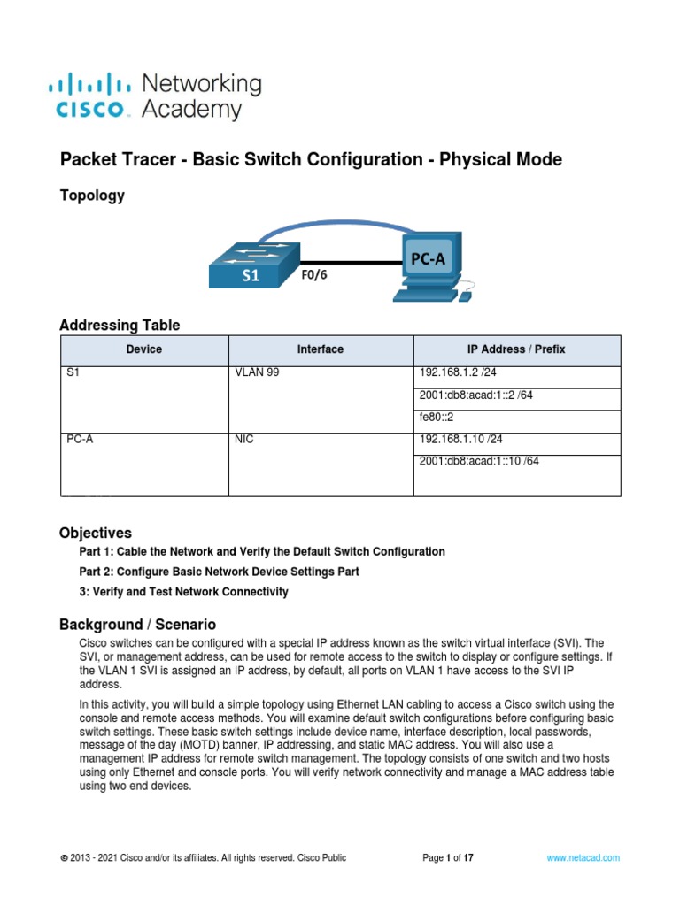 1 1 7 Packet Tracer Basic Switch Configuration Physical Mode Ingevuld Samuel Pdf Network