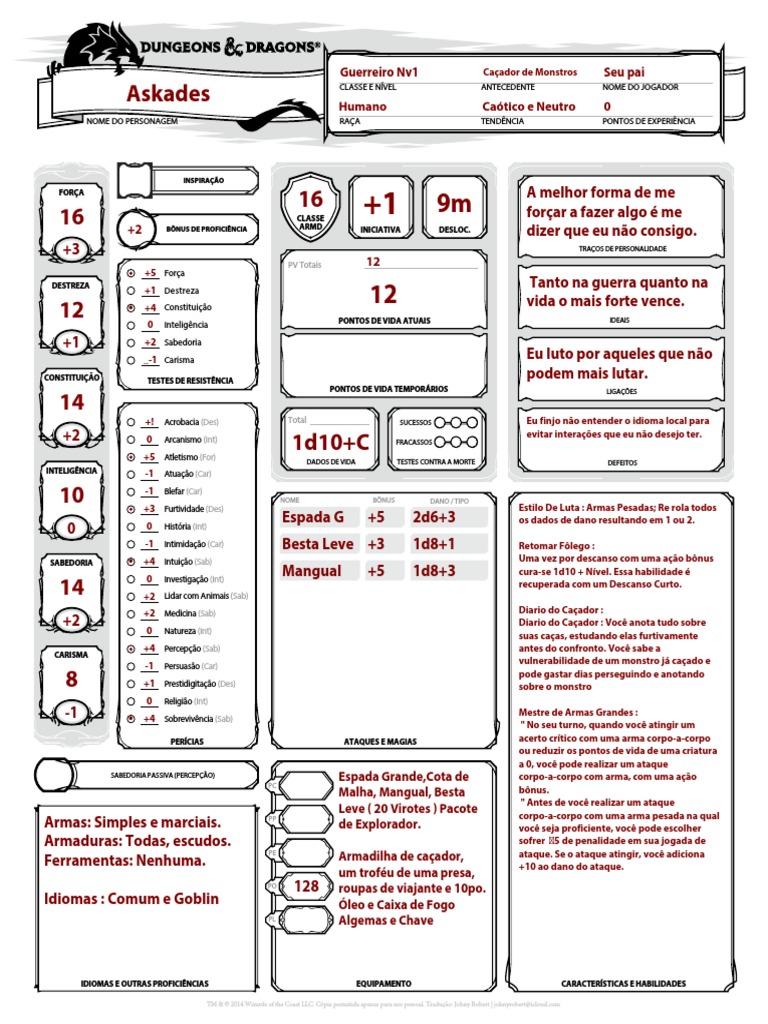 Personagem D&D Guts | PDF