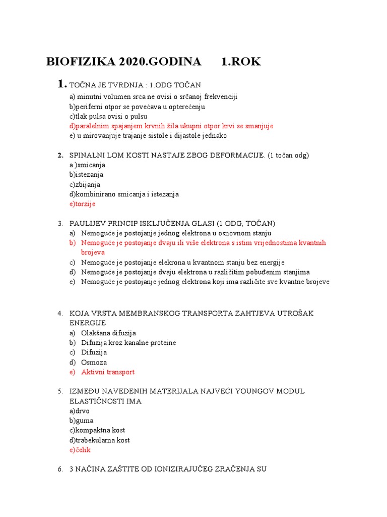BIOFIZIKA 2020 Ispit | PDF