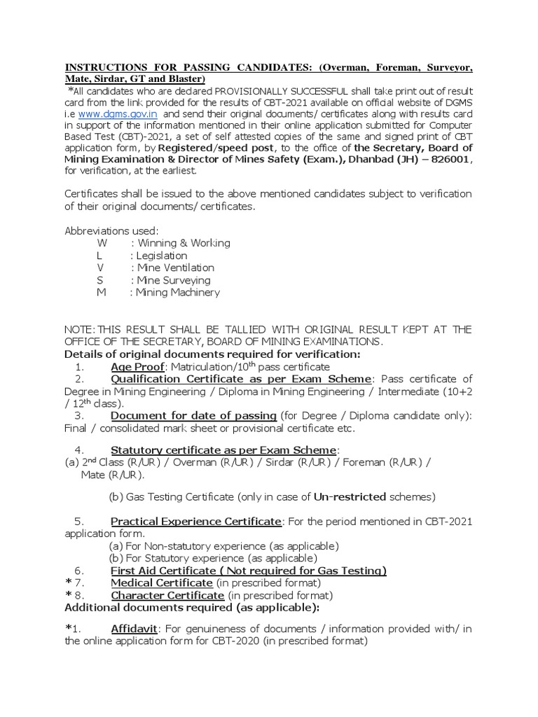 Instructions for Passing Candidates on Submitting Original Documents ...