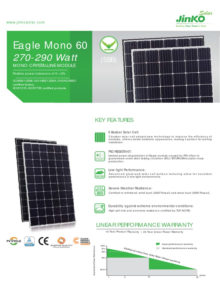 Eagle Mono 60 270-290 Watt Mono Crystalline Module: Technical ...