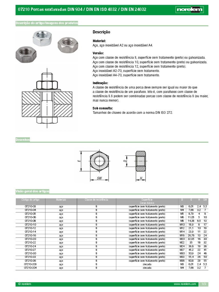 Porcas Sextavadas DIN 934 DIN EN ISO 4032 DIN EN 24032 | PDF ...