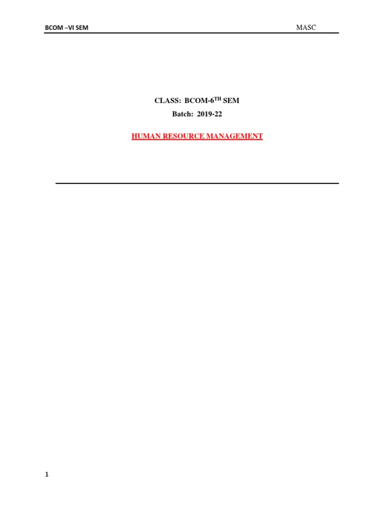 Complete Notes of Human Resource Management Bcom PDF | PDF | Human ...