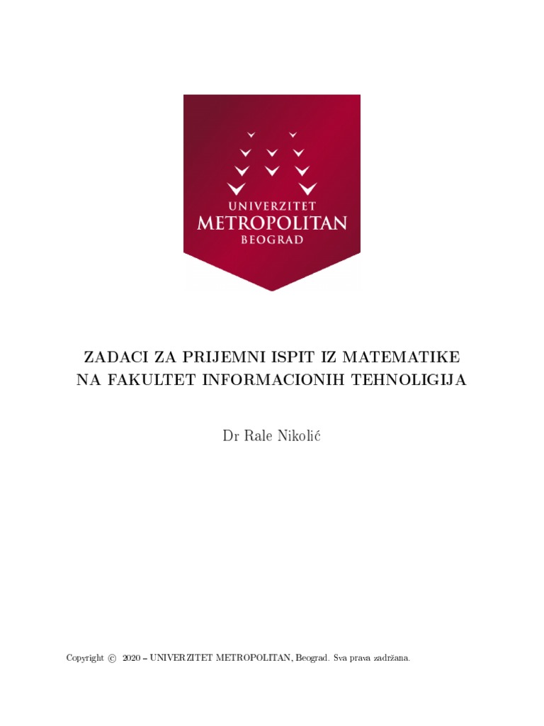 Zbirka Za Prijemni Ispit Iz Matematike 2022. | PDF