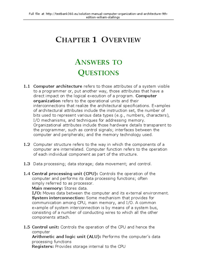 Solution Manual Computer Organization and Architecture 9th Edition William Stallingsdoc | PDF ...