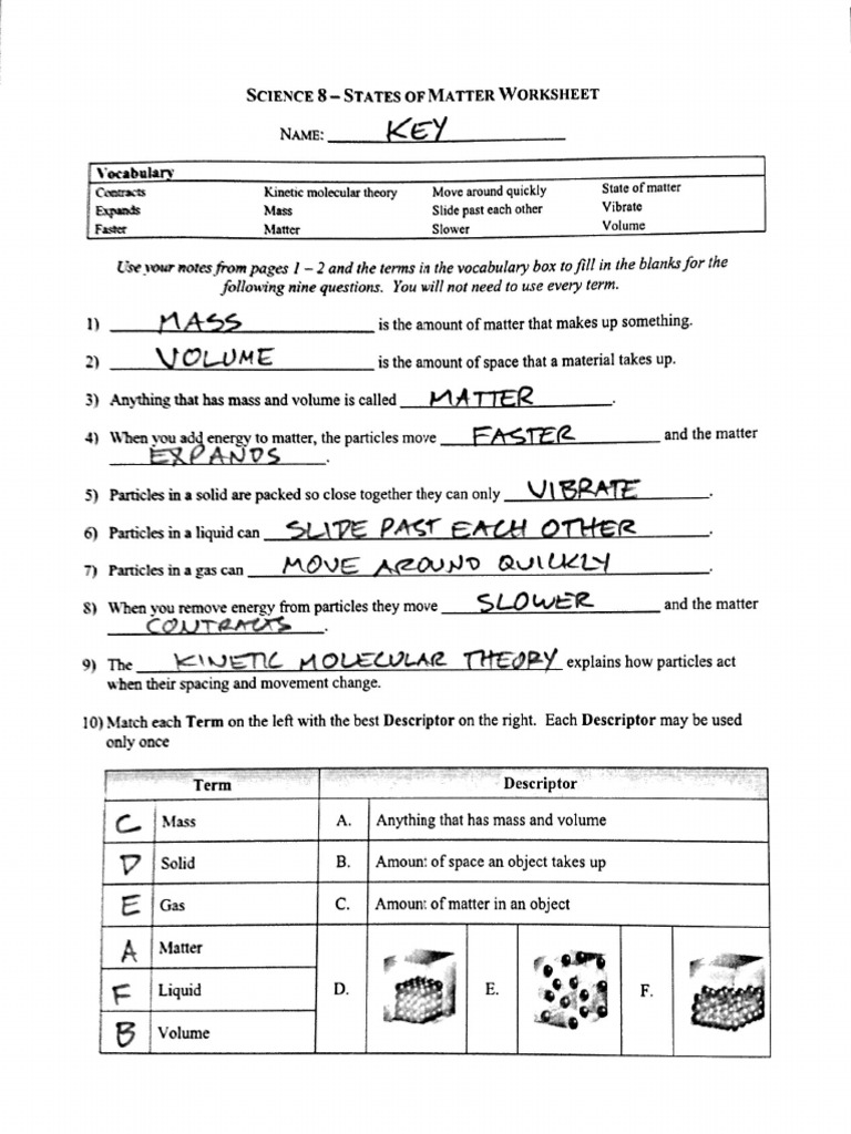 Science 8 - States of Matter Key | PDF