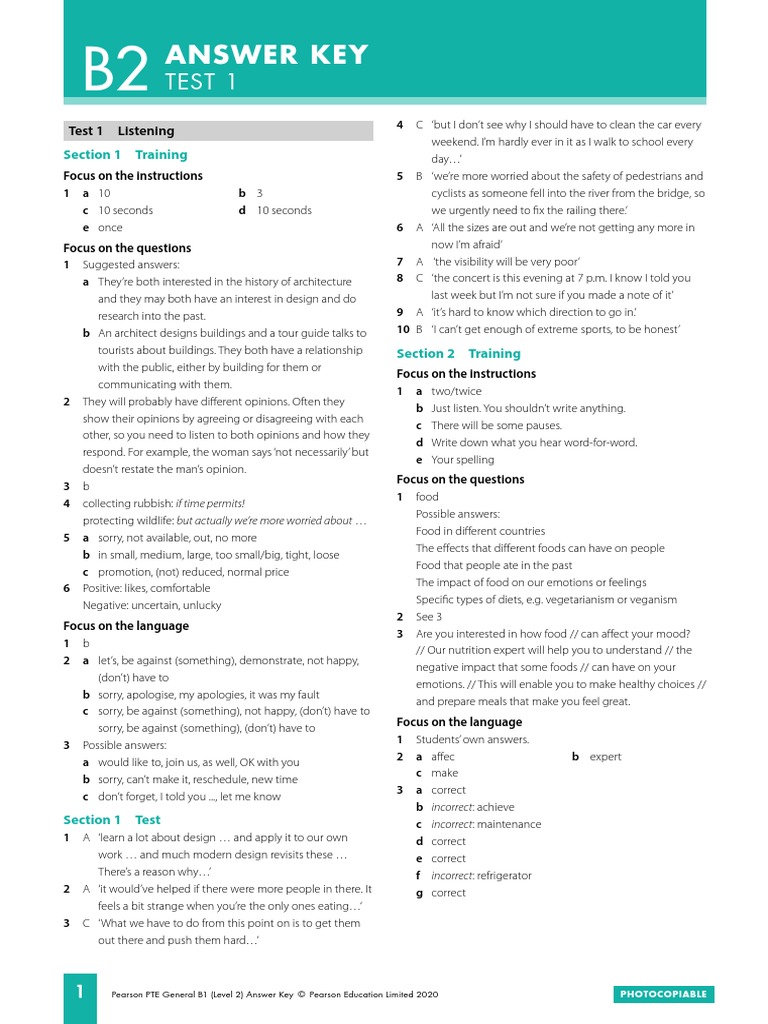 PTEG PB B2 Answers Test 1 | PDF | Teachers | Foods