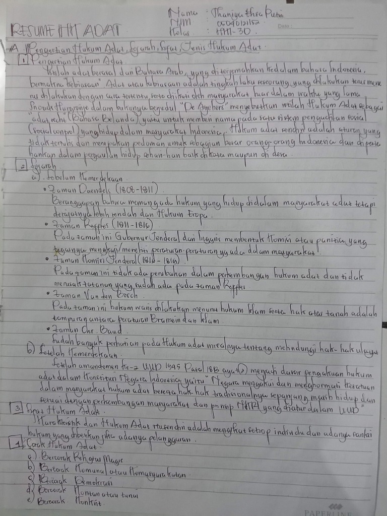 Resume HK Adat - Thaniya Elisa Putri (05040121152) | PDF