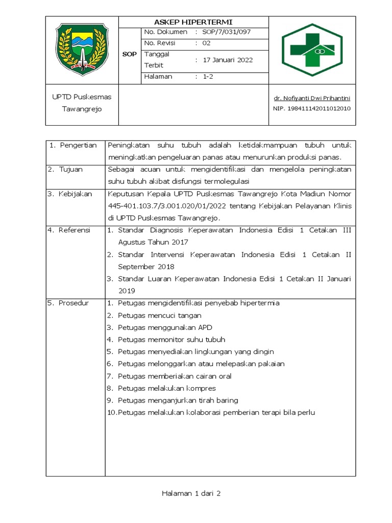 Sop Askep Hipertermi 2022 | PDF