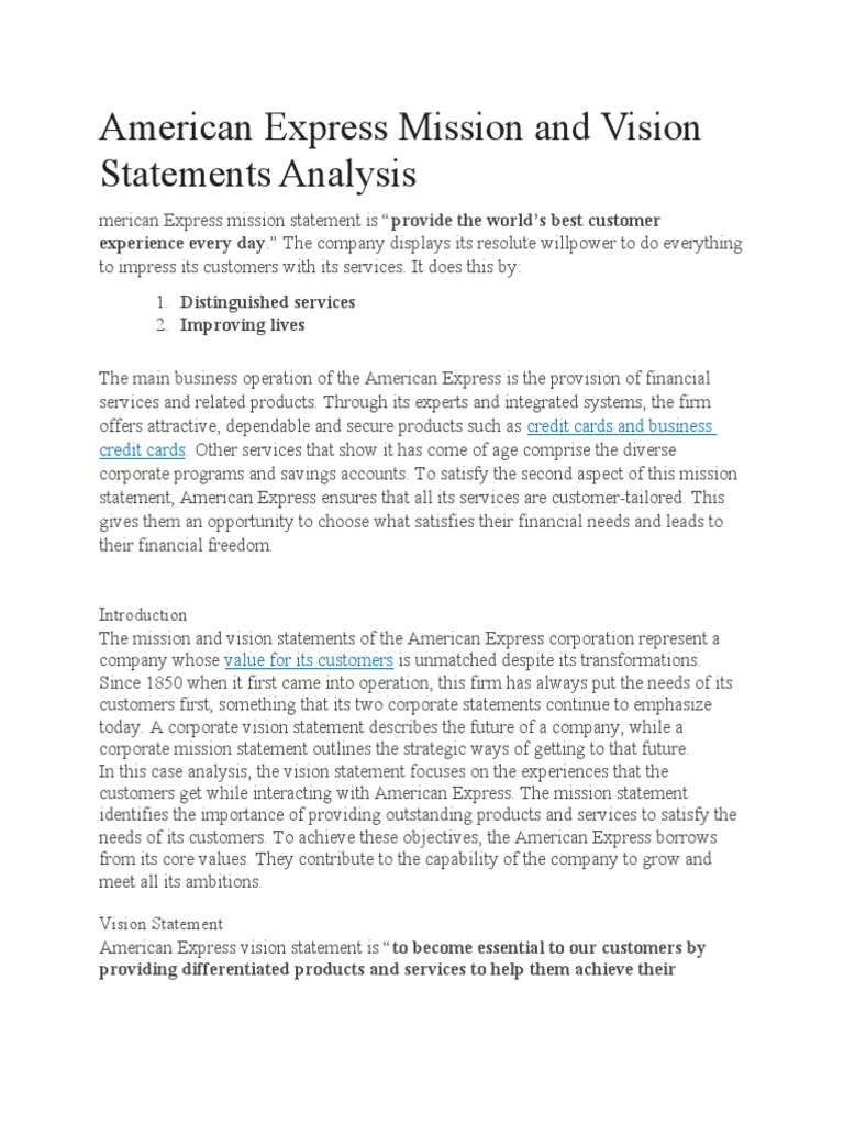 American Express Mission and Vision Statements Analysis | PDF ...