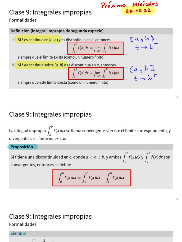 Integrales Impropias 494767 | PDF | Integral | Límite (Matemáticas)