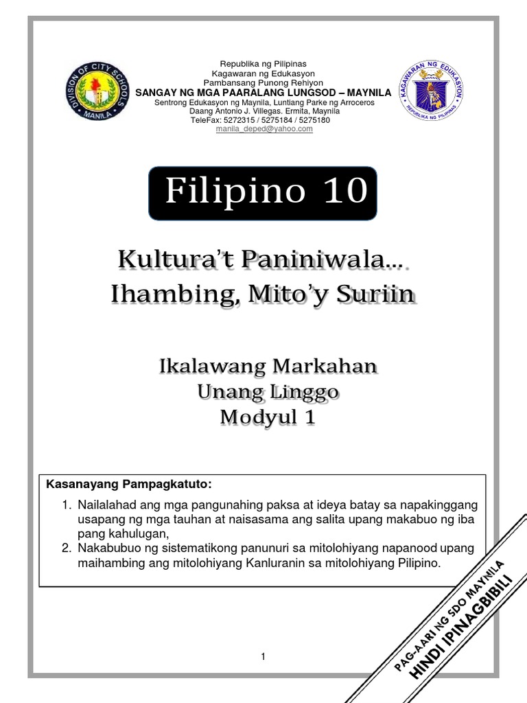 FILIPINO-10 Q2 Mod1 | PDF