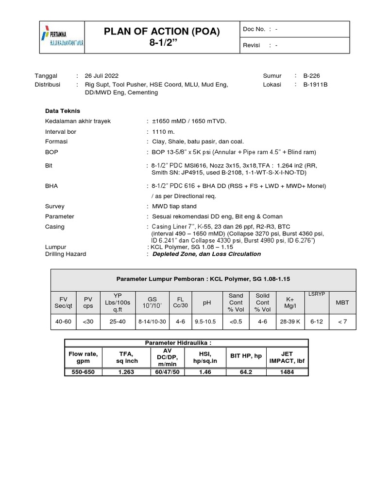 POA B-1911B - Trayek 8.5 Inch | PDF | Teknologi & Rekayasa