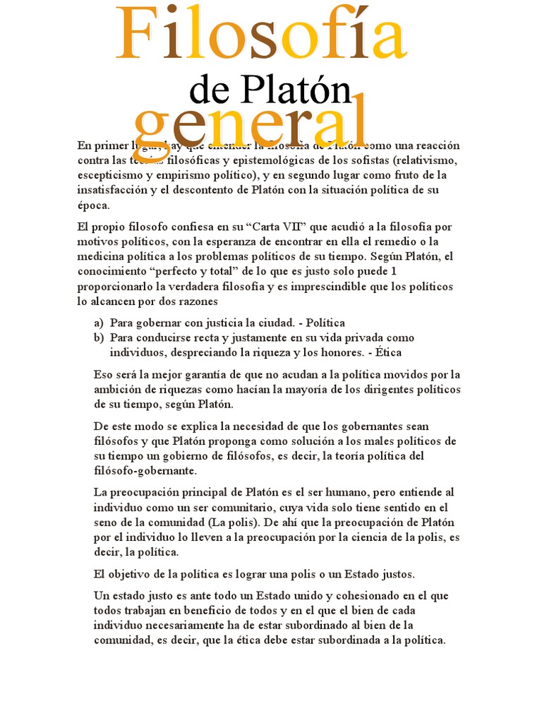 La Filosofia General de Platon | PDF | Platón | Verdad