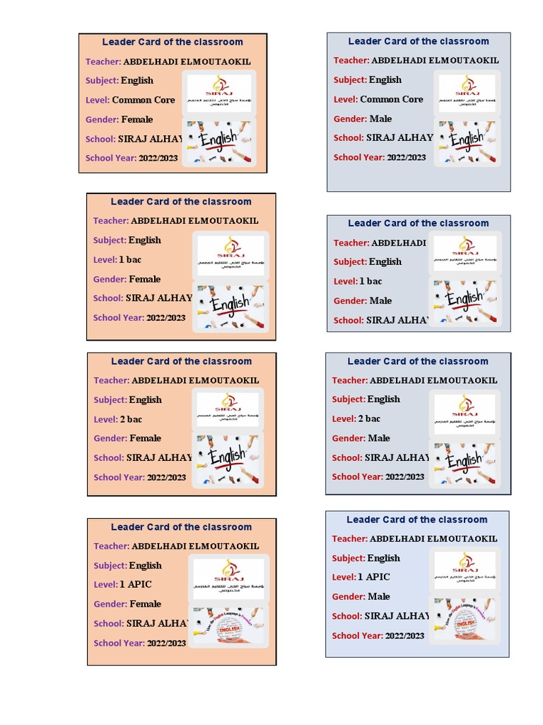 Leader Card of The Classrom | PDF | Educational Environment ...