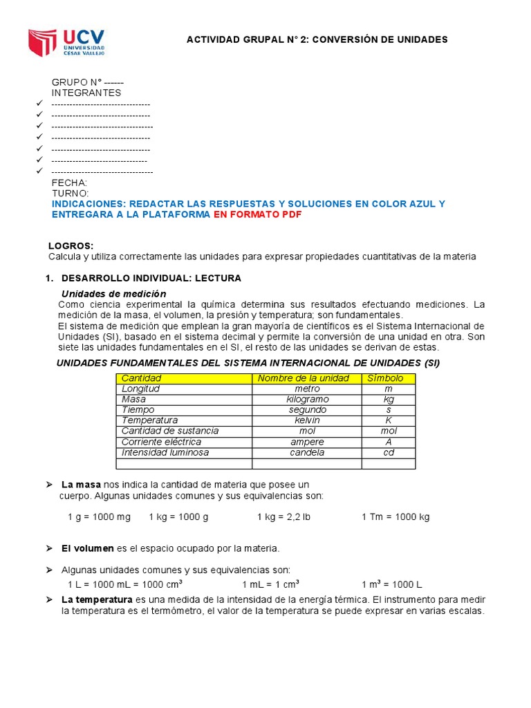 ACTIVIDAD GRUPAL #2 - Conversion de Unidades | PDF | Celsius | Densidad