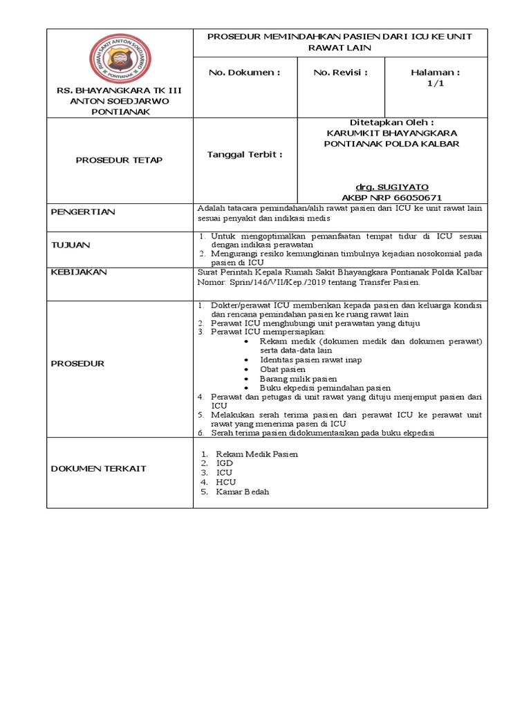 Prosedur Pemindahan Pasien ICU | PDF | Pengembangan Diri | Kesehatan ...