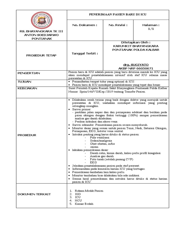 03-Sop Penerimaan Pasien Baru Di Icu | PDF