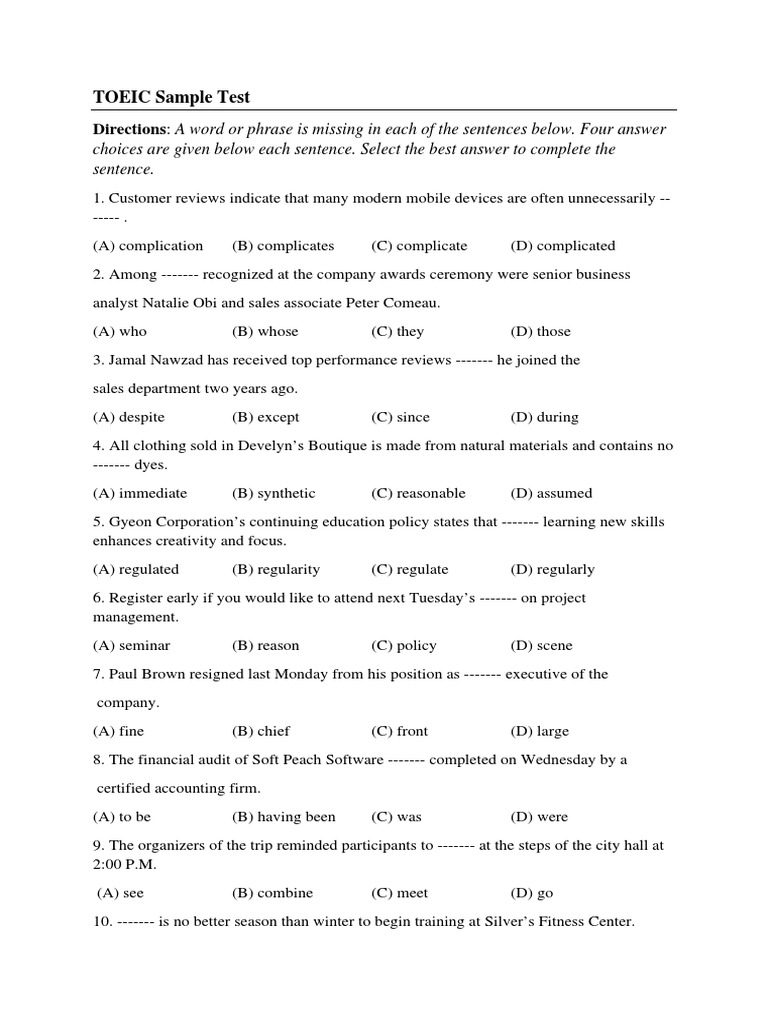 TOEIC Sample Test | PDF | Economies | Business