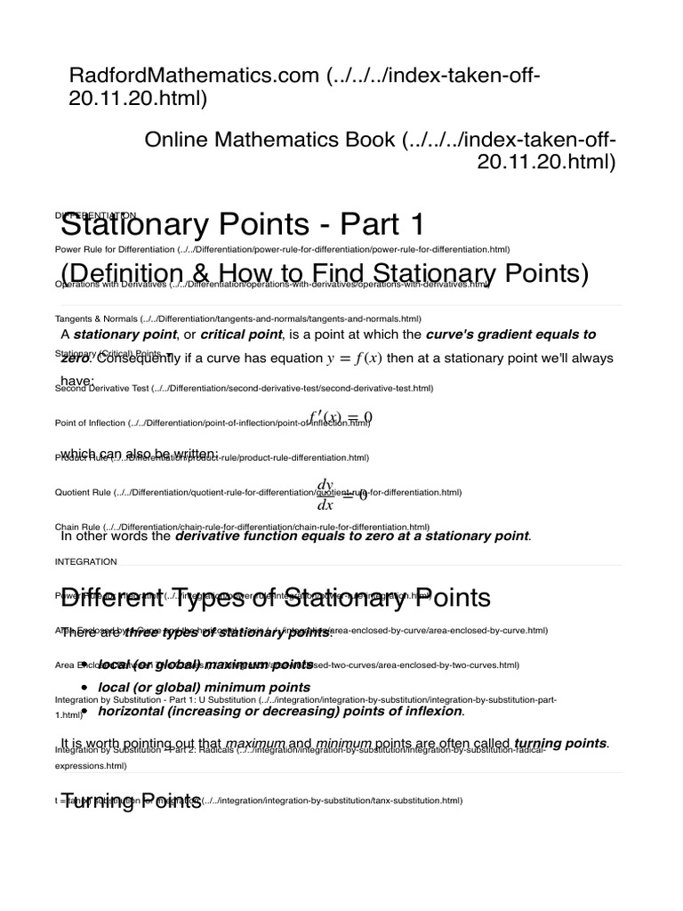 Stationary Points - Part 1 | PDF | Derivative | Geometry