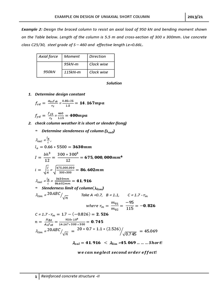 Example On Design of Uniaxial Short Column | PDF | Mechanics ...