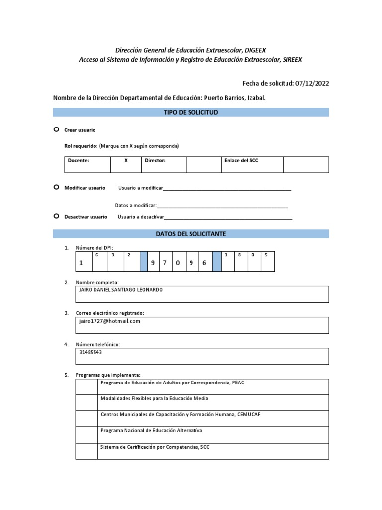 Formulario para Solicitud de PERFILES 16 - 08 - 2022 CON FIRMA | PDF ...