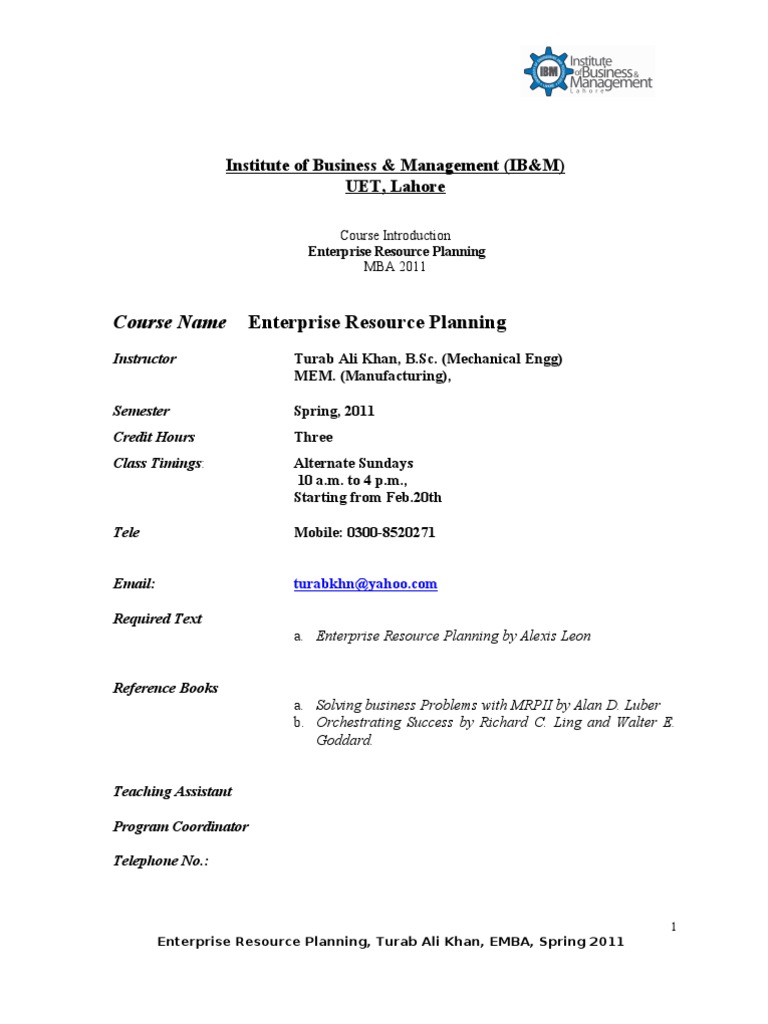 Enterprise Resource Planning (Course Outline) | PDF | Enterprise ...