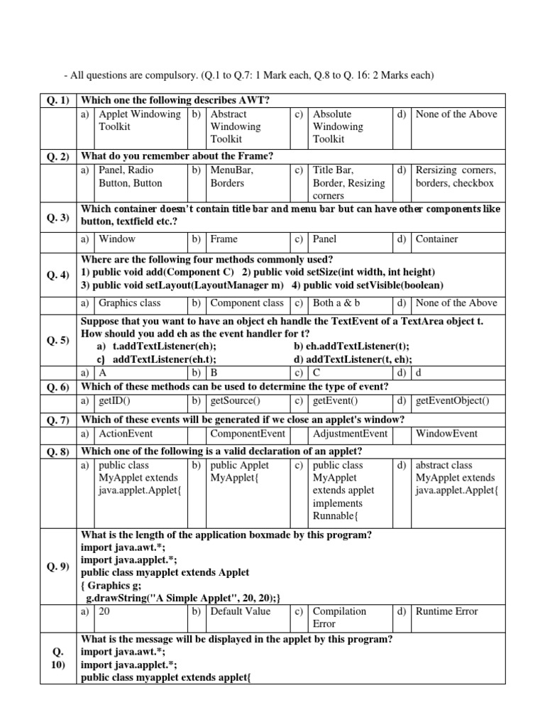 Msbte Class Test I Mcq Final Pdf Java Programming Language Method Computer Programming