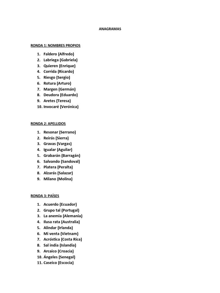 Anagramas - Quinto | PDF