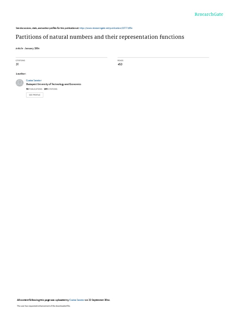 Partitions of Natural Numbers and Their Representa | Download Free PDF | Numbers | Integer