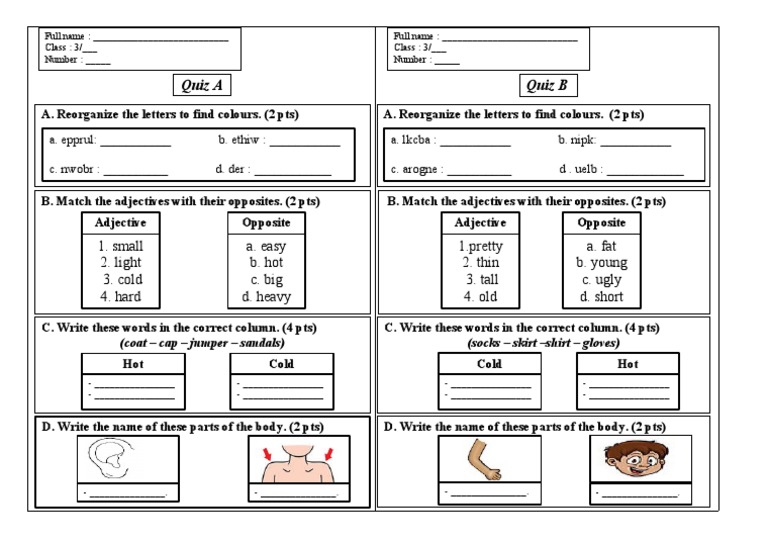 3rd Grade Vocabulary Quiz Template | PDF