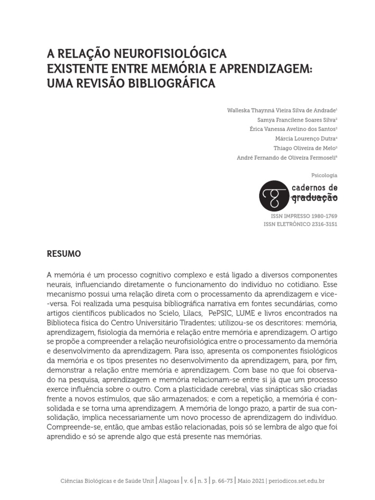 (Texto) A Relação Neurofisiológica Existente Entre Memória e ...