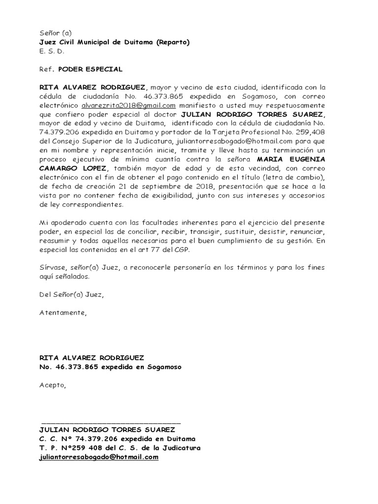 Poder Especial para Adelantar Proceso Ejecutivo | PDF