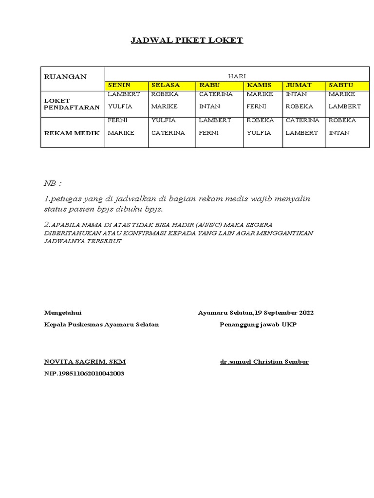 Jadwal Piket Loket | PDF