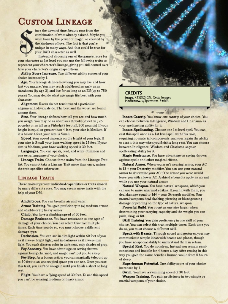 Custom Lineage Homebrew | PDF Custom Lineage Homebrew | PDF