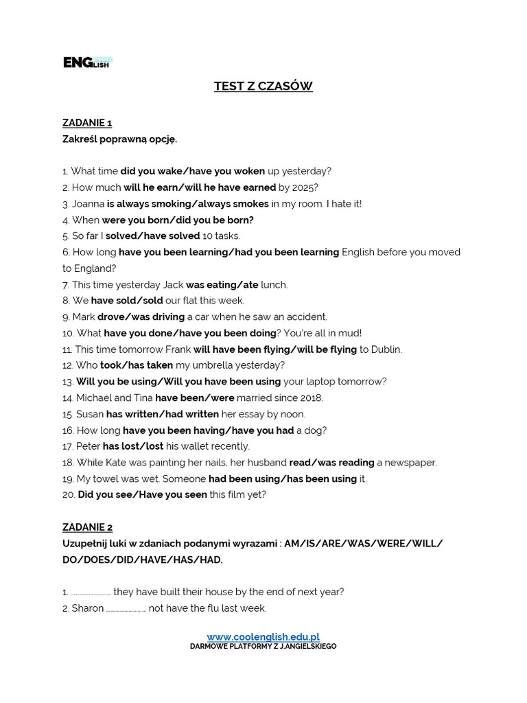 Cool English Test Z Czasow | PDF