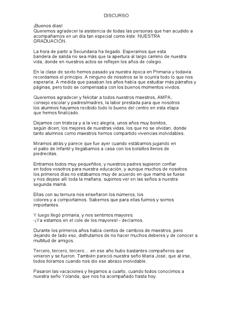 Discurso De Graduación De Primaria Pdf